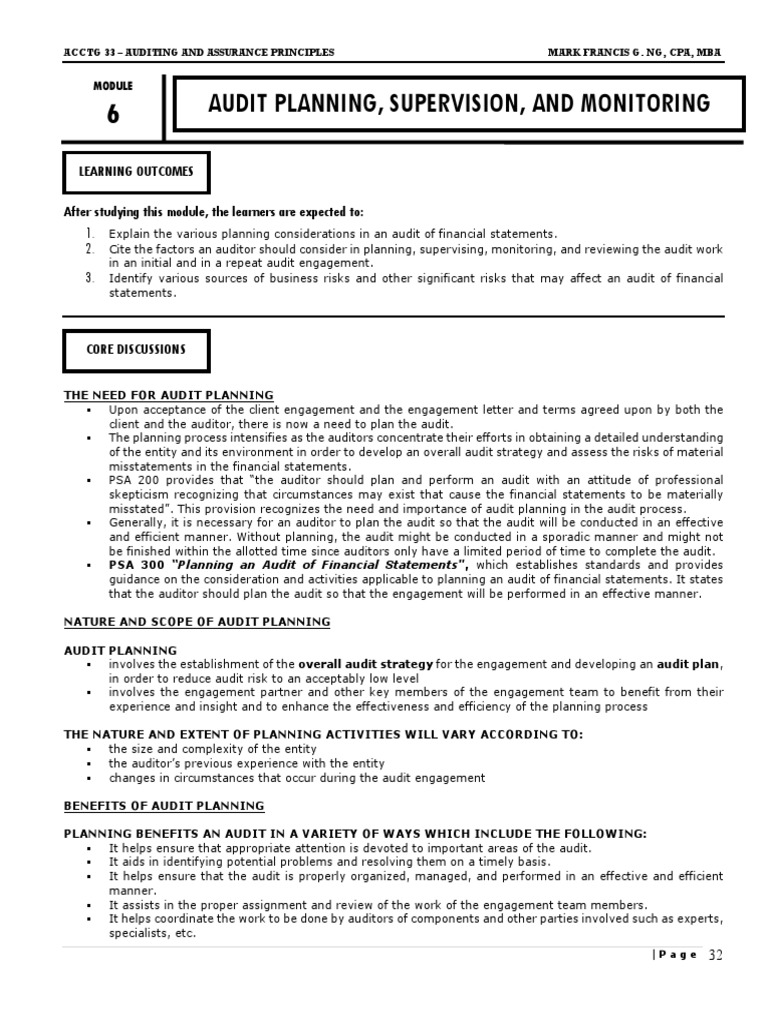 M6 - Audit Planning, Supervision, and Monitoring | PDF | Audit ...