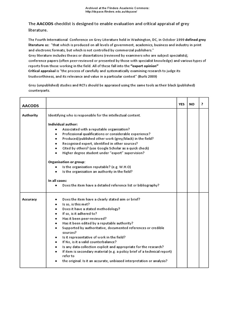 AACODS Checklist | PDF | Expert | Bias