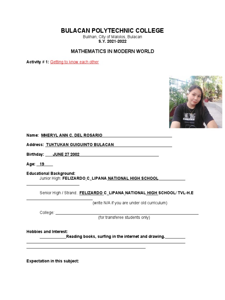 Getting-To-Know-Each-Other-Format-1 DEL ROSARIO MHERYL ANN ACTIVITY 1 | PDF