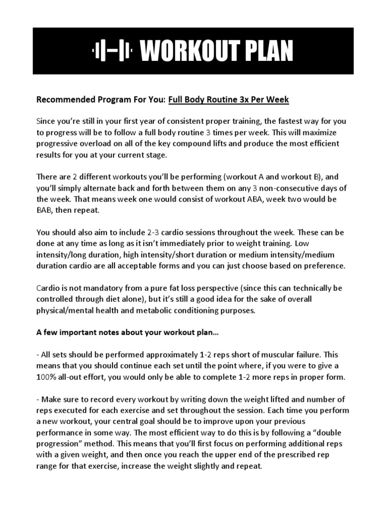 Full Body Workout Plan: 3x Weekly Routine | PDF | Self-Improvement ...