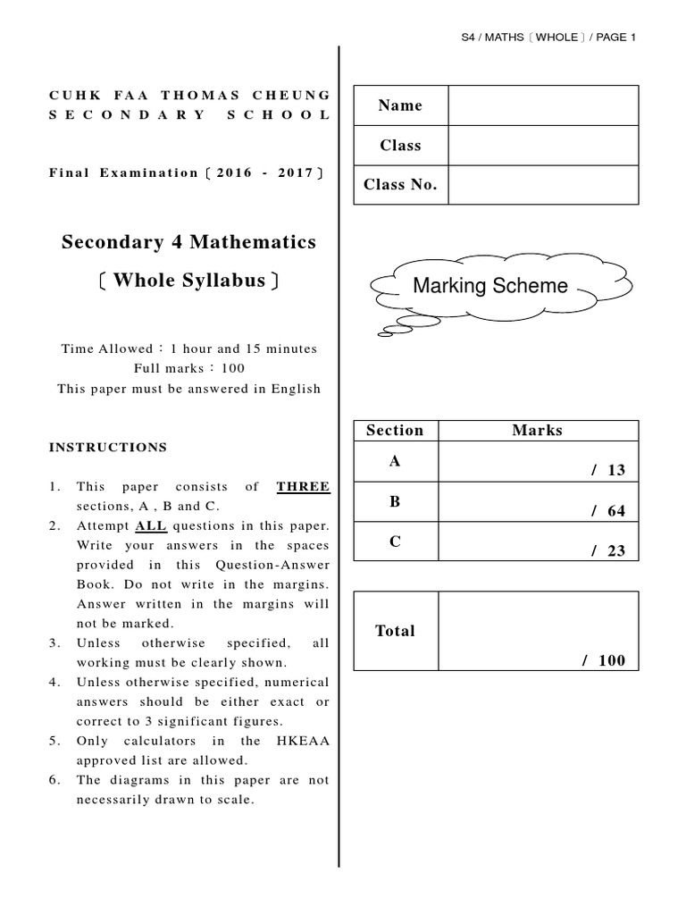 Secondary 4 Math Exam Syllabus 2016-2017 | PDF | Equations ...