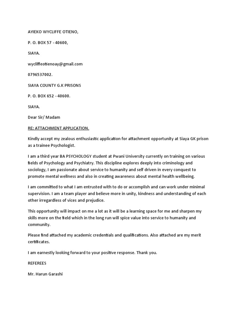 Attachment Application for Psychology Internship | PDF | Wellness