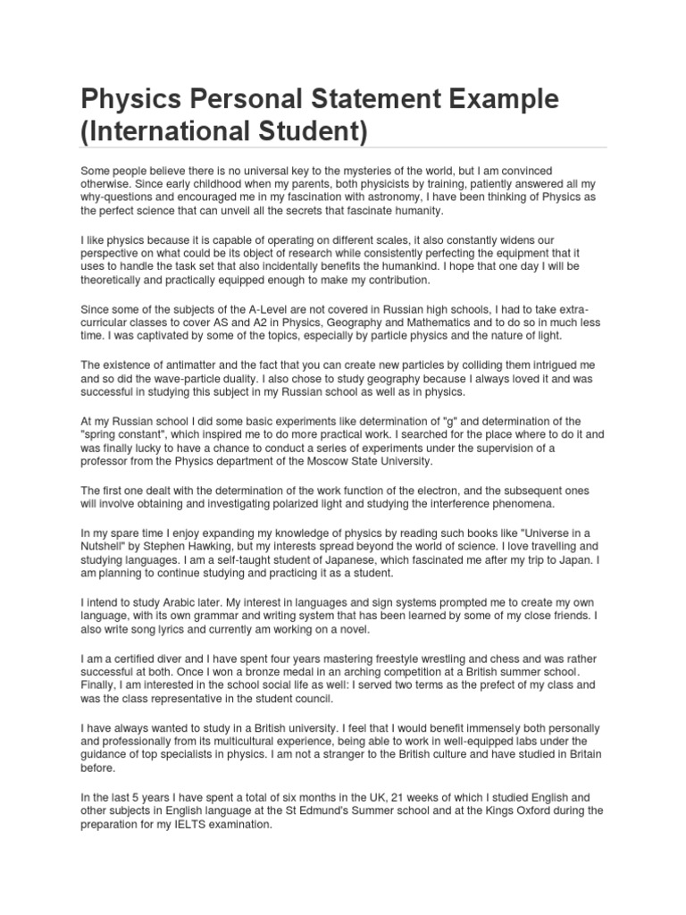 Physics Personal Statement Example 3 | PDF | Physics | Science