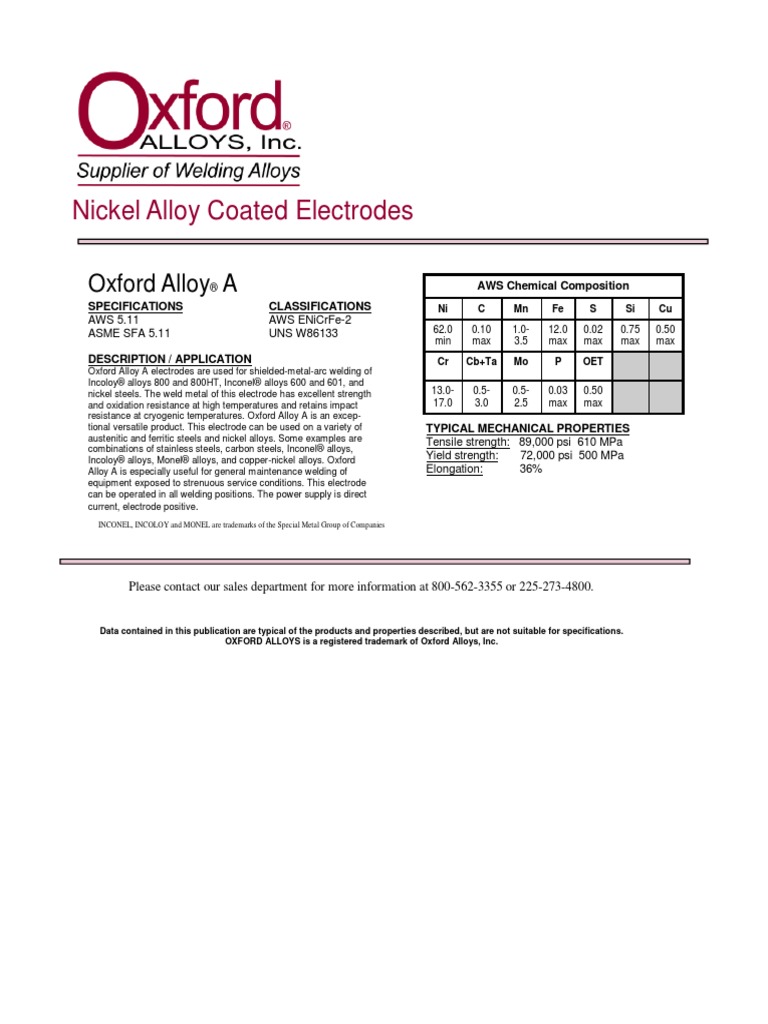 Oxford Alloy A (ENiCrFe-2) | PDF | Science & Mathematics | Computers