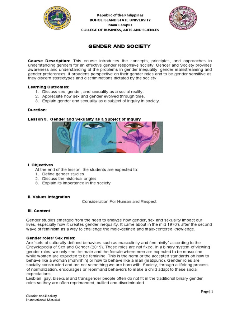 Page - 1 Gender and Society Instructional Material | PDF | Gender ...