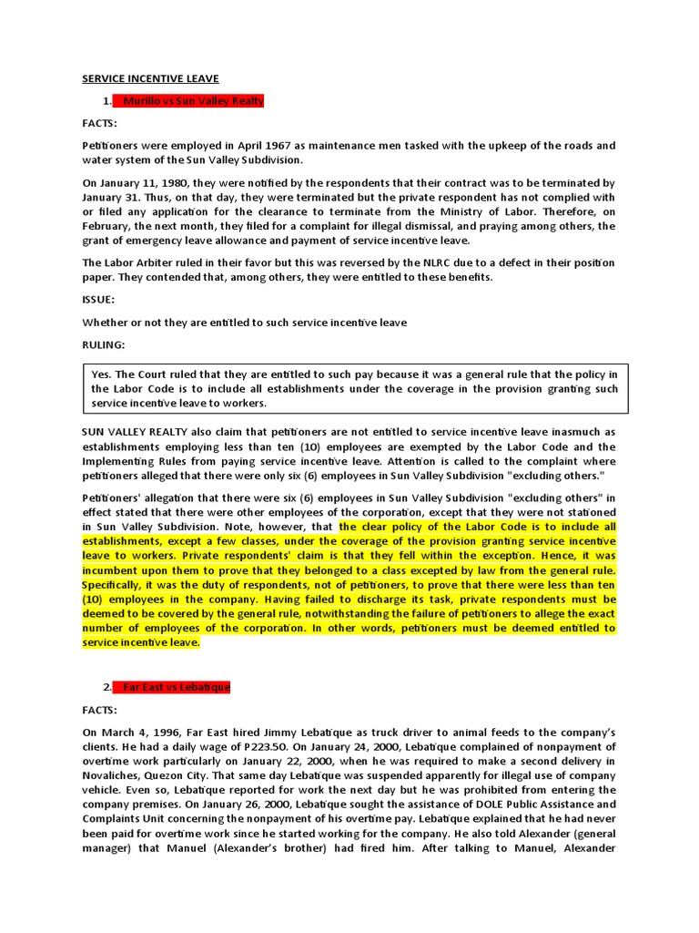 Service Incentive Leave Explained | PDF | Overtime | Employment