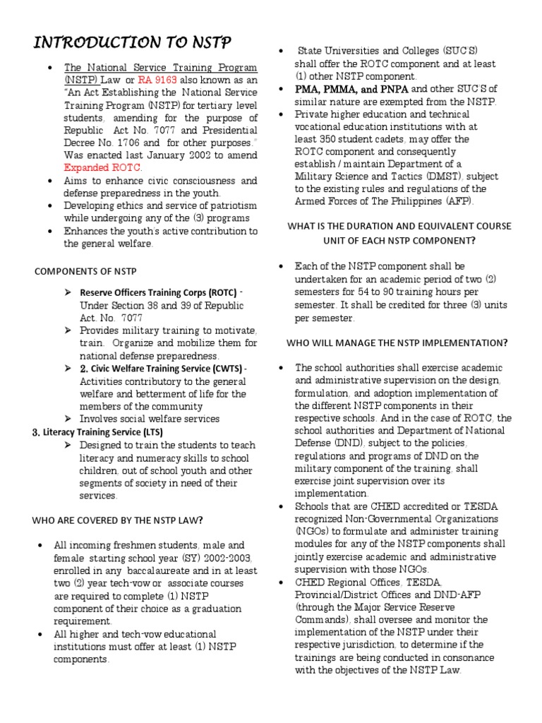 Introduction To NSTP: What Is The Duration and Equivalent Course Unit ...