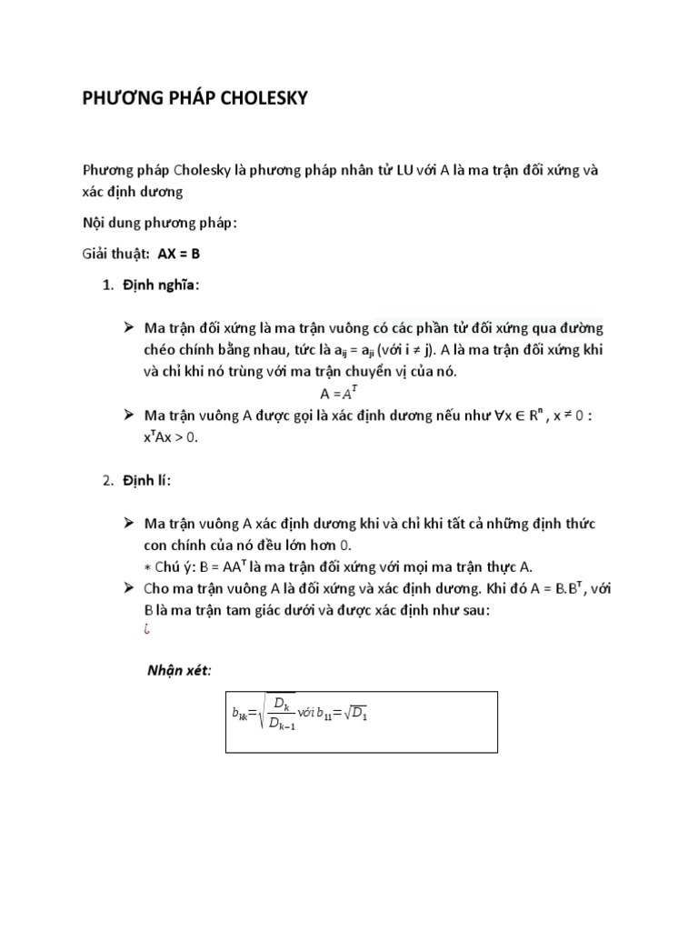 Phương Pháp Cholesky | PDF