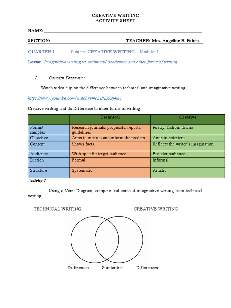 Creative Writing Activity Sheet | PDF | Poetry | Writing
