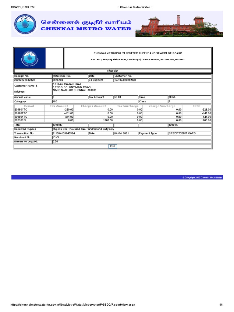 Chennai Metro Water | PDF | Receipt | Market (Economics)