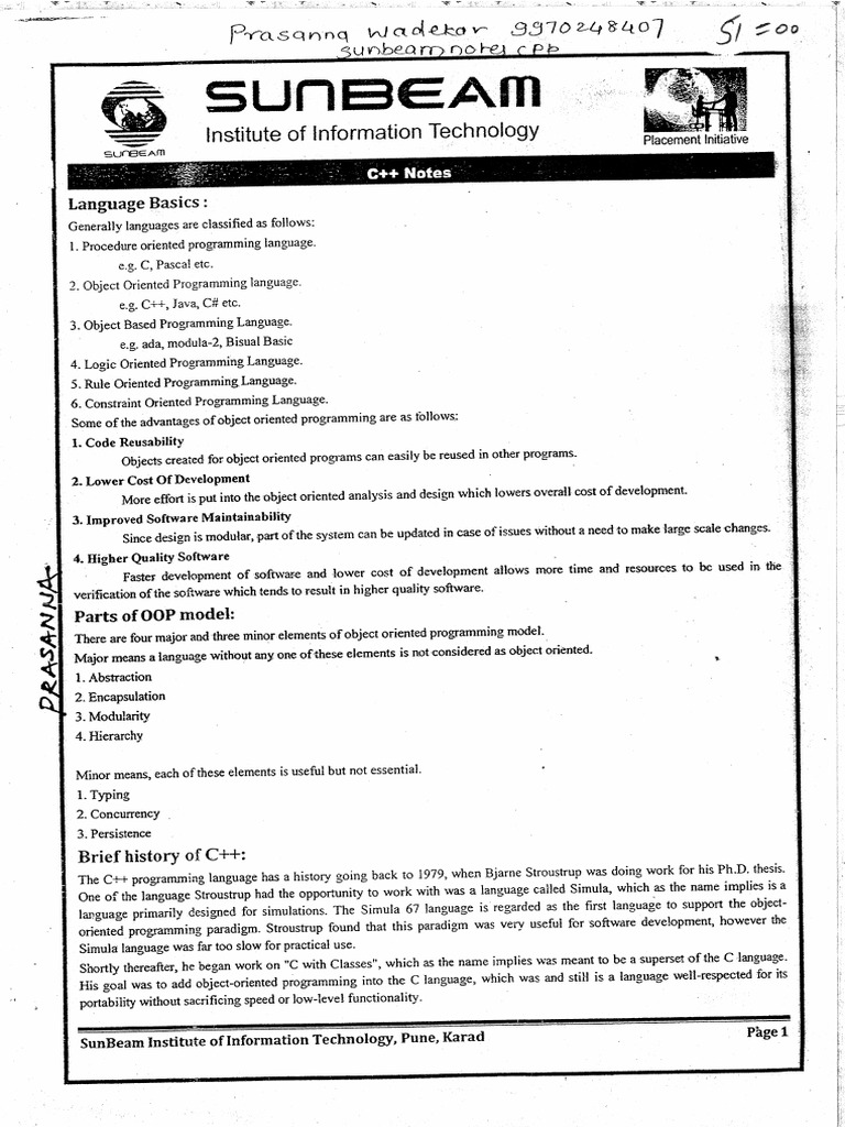 Sunbeam C++ Notess | PDF