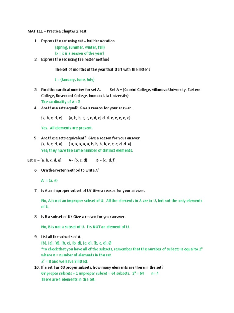 Math 111 Practice Test Chapter 2 Answers | PDF | Logic | Mathematical Logic
