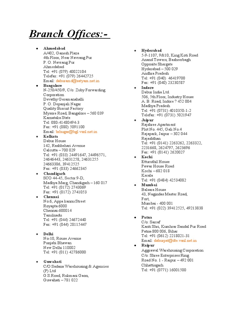 Branch Offices of Dabur | PDF