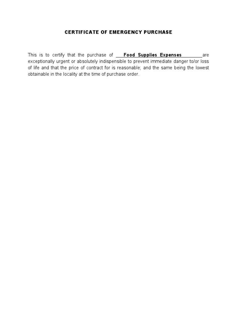 Certificate of Emergency Purchase | PDF