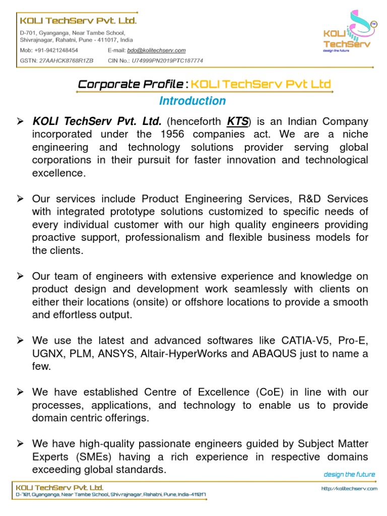 Koli TechServ Pvt. Ltd.: An Introduction to Our Engineering and ...
