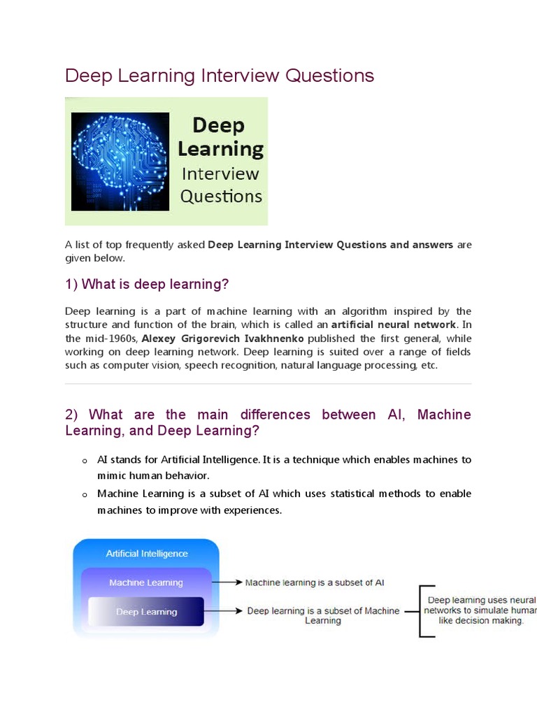 Deep Learning Interview Questions | PDF | Deep Learning | Artificial Neural Network