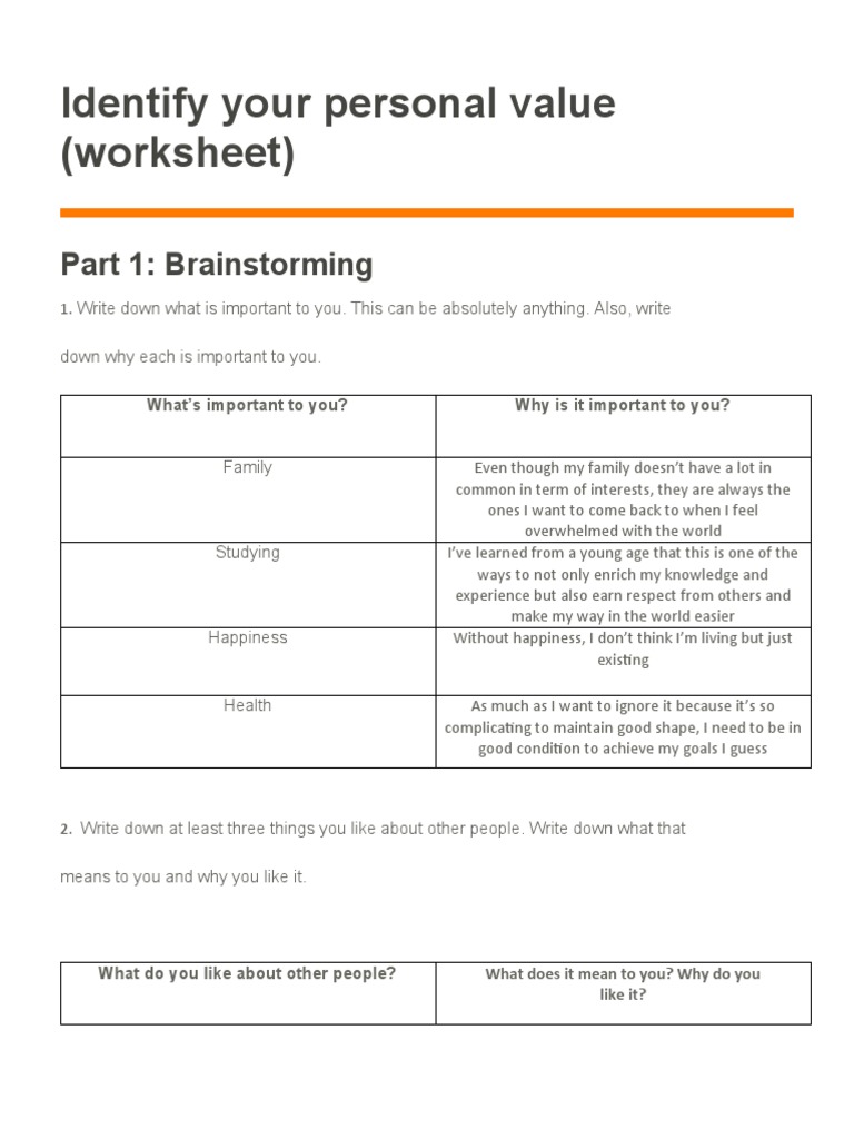 Identify Your Personal Value (Worksheet) | PDF | Pleasure | Forgiveness