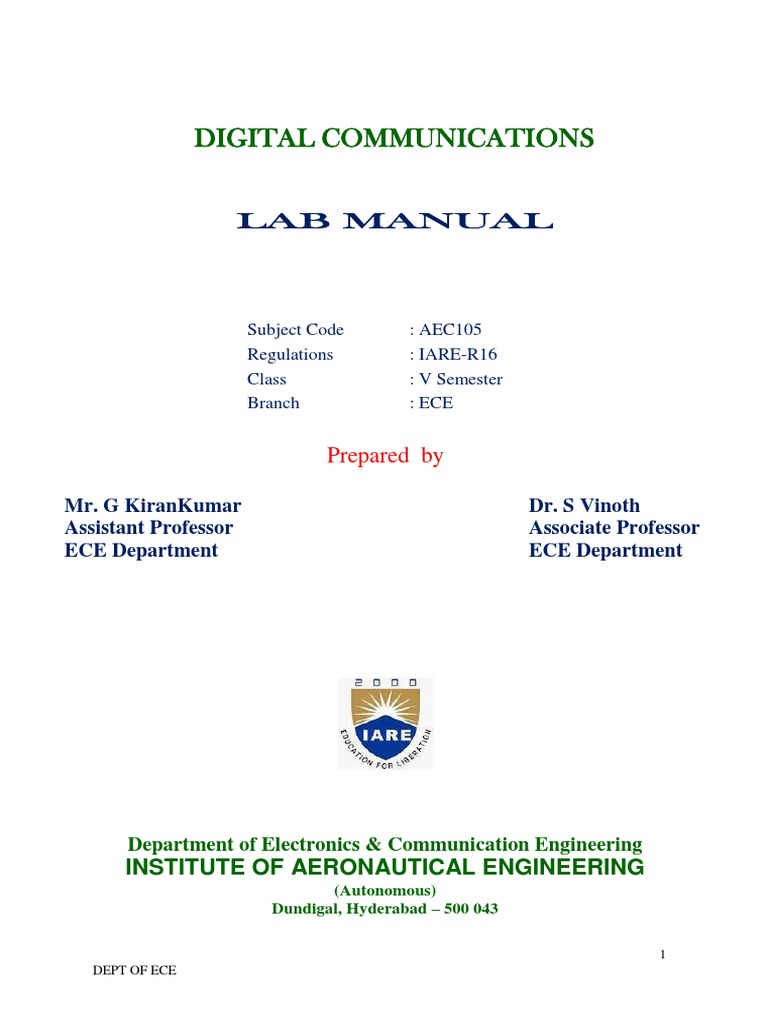 Digital Communications Lab Manual | PDF | Modulation | Sampling (Signal Processing)