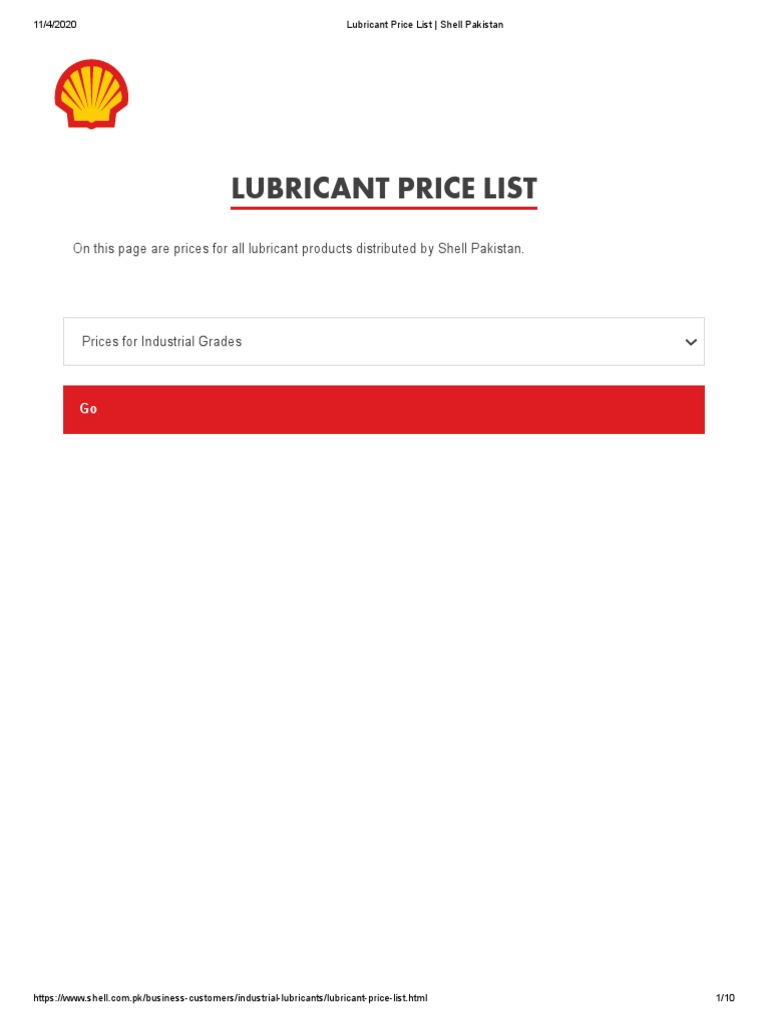 Lubricant Price List - Shell Pakistan | PDF | Oils | Machines
