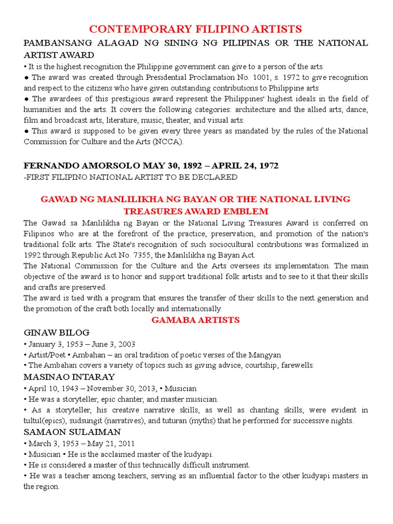 Contemporary Filipino Artists: Pambansang Alagad NG Sining NG Pilipinas or The National Artist ...