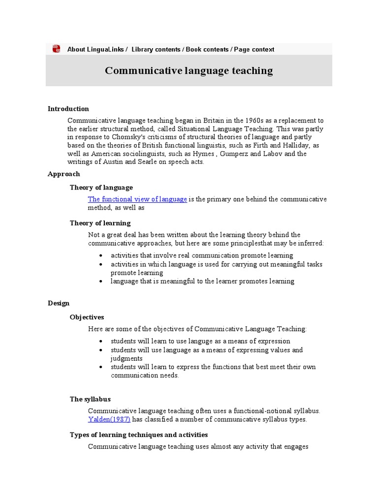 Communicative Language Teaching | PDF | Educational Psychology ...
