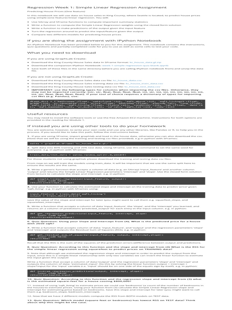 Regression Week 1: Simple Linear Regression Assignment: All Course ...