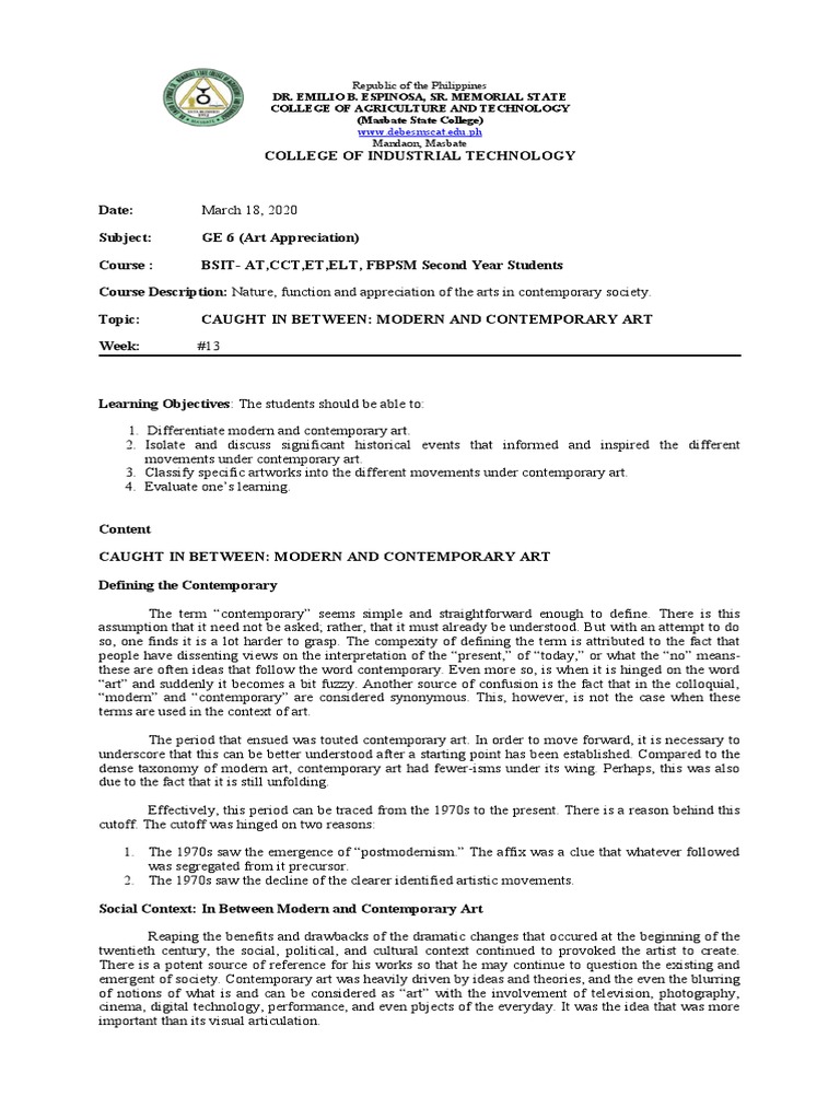 Caught in Between Modern and Contemporary Art | PDF | Paintings ...