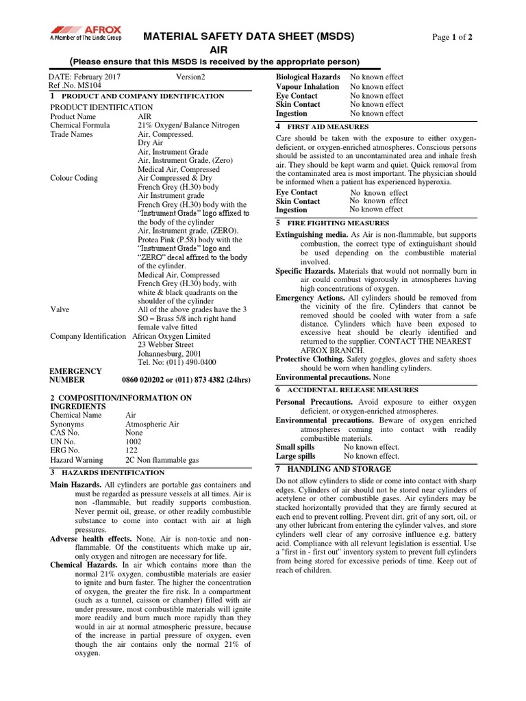 MSDS Air | PDF | Oxygen | Physical Sciences