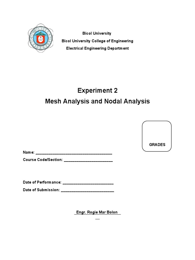 Experiment#2 Mesh Analysis and Nodal Analysis | PDF | Electrical Network | Electrical Engineering