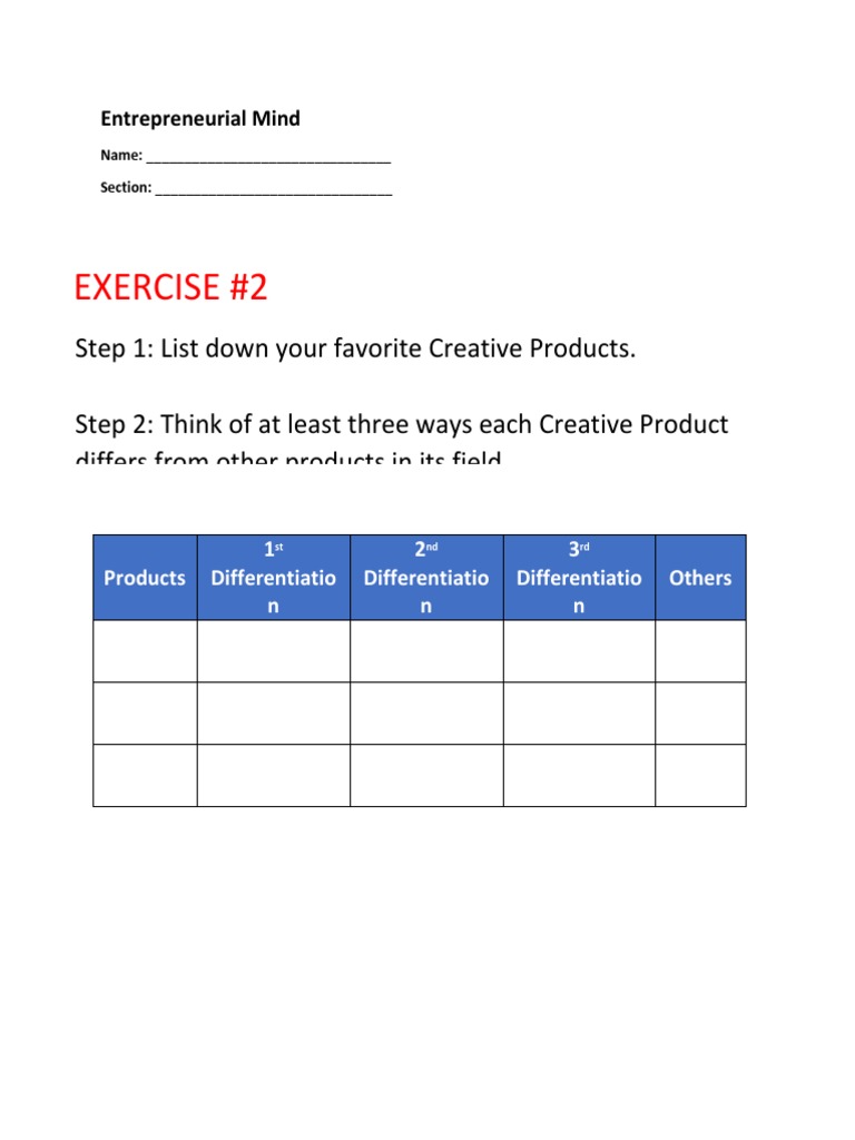 Creative Product Exploration Worksheet | PDF