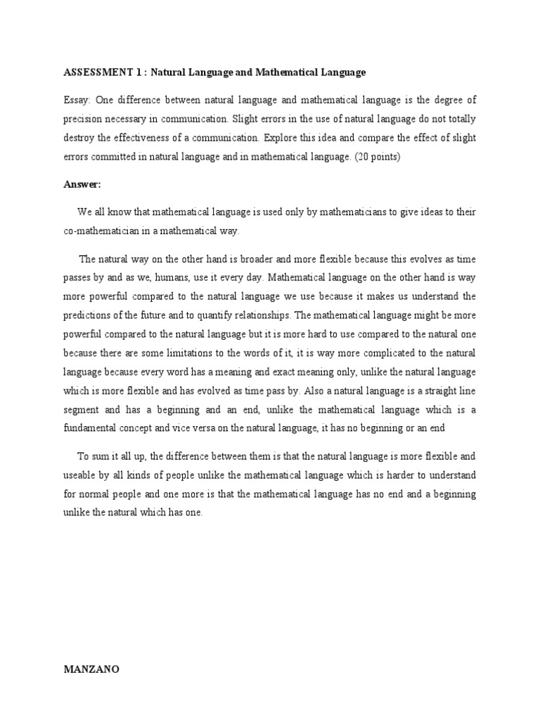 ASSESSMENT 1: Natural Language and Mathematical Language | PDF