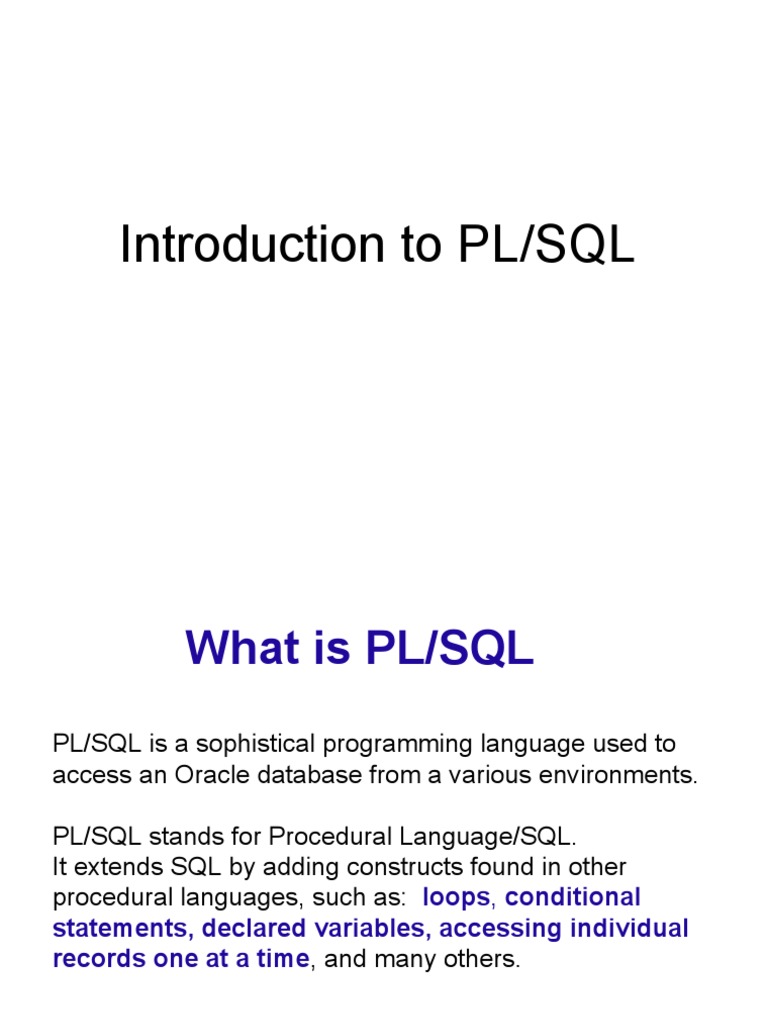 PL SQL Intro1 | PDF | Pl/Sql | Computer Programming
