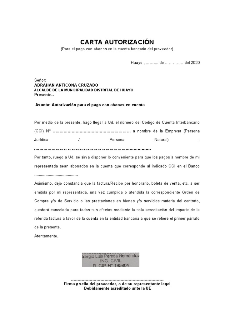 CARTA DE AUTORIZACION PROVEEDORv TTTTTT | PDF