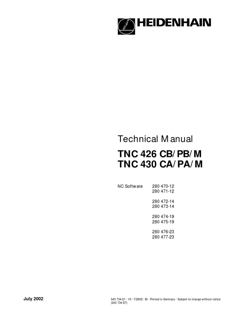 Technical Manual: TNC 426 CB/PB/M TNC 430 CA/PA/M | PDF | Programmable Logic Controller | Hard ...