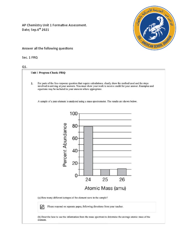 AP Chemistry Unit 1 Formative Assessment | PDF