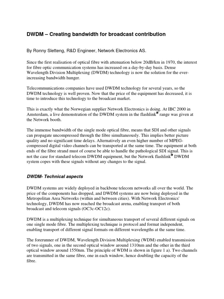 DWDM - Creating Bandwidth For Broadcast Contribution | PDF | Wavelength ...