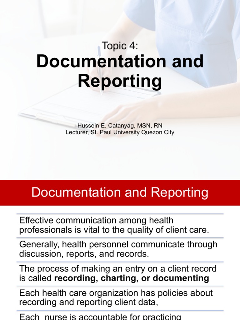 Documentation and Reporting | PDF | Nursing | Medical Record