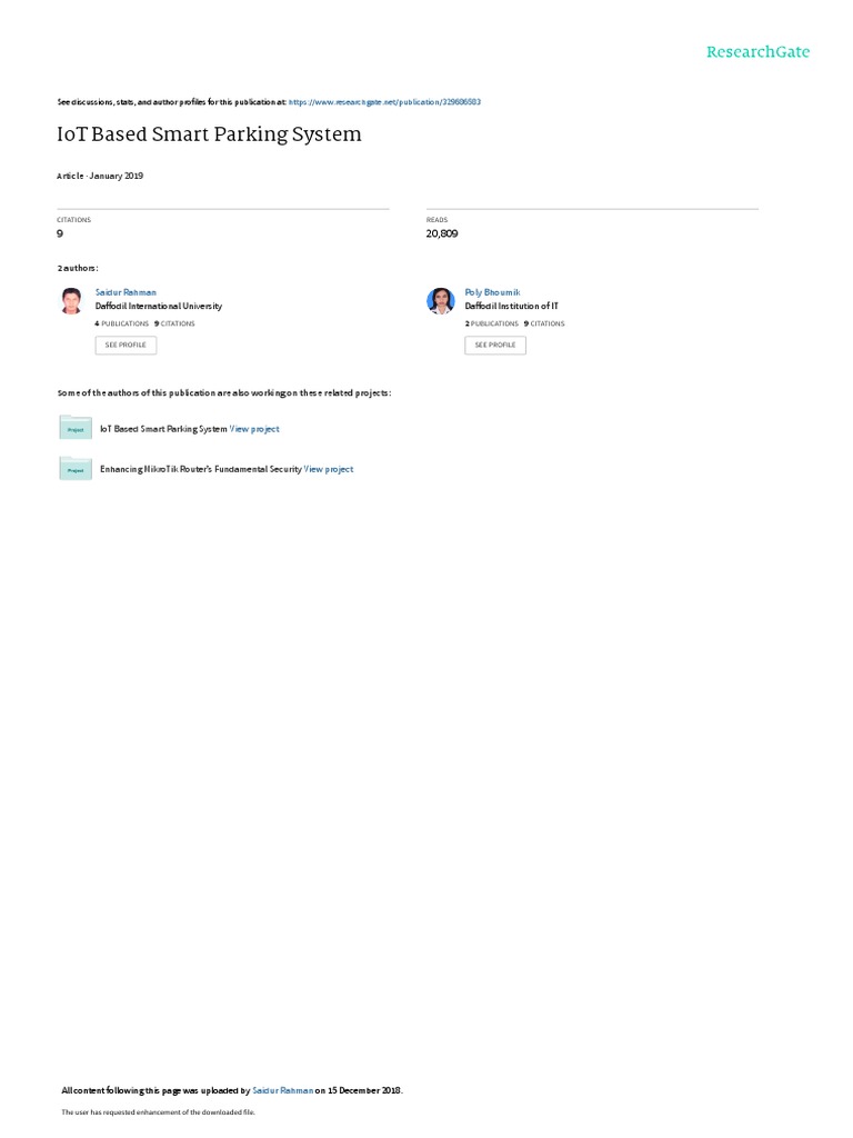 Iot Based Smart Parking System 1 | PDF | Parking | Internet Of Things