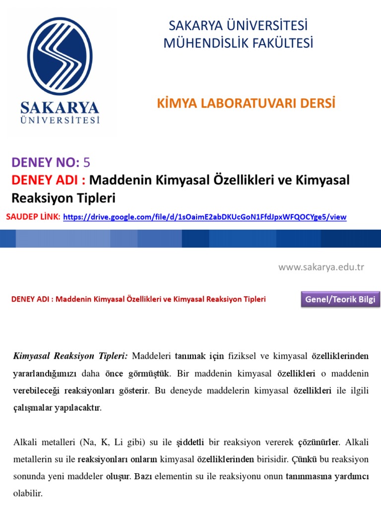 Deney - 5 - Maddenin Kimyasal Özellikleri Ve Kimyasal Reaksiyon Tipleri - V - 2021 | PDF