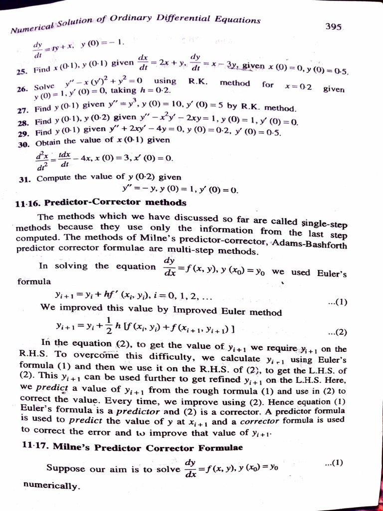Predictor-Corrector Method | PDF | Equations | Subtraction