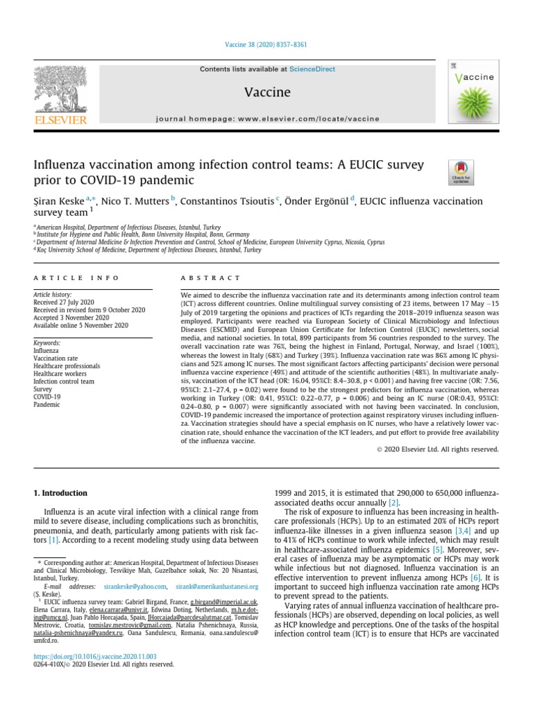 Influenza Vaccination Among Infection Control Teams A EUCIC Surve ...