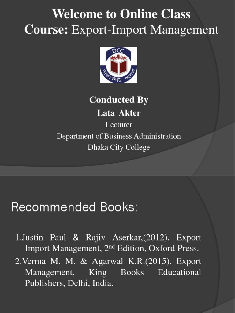 Welcome To Online Class Course: Export-Import Management: Conducted by ...