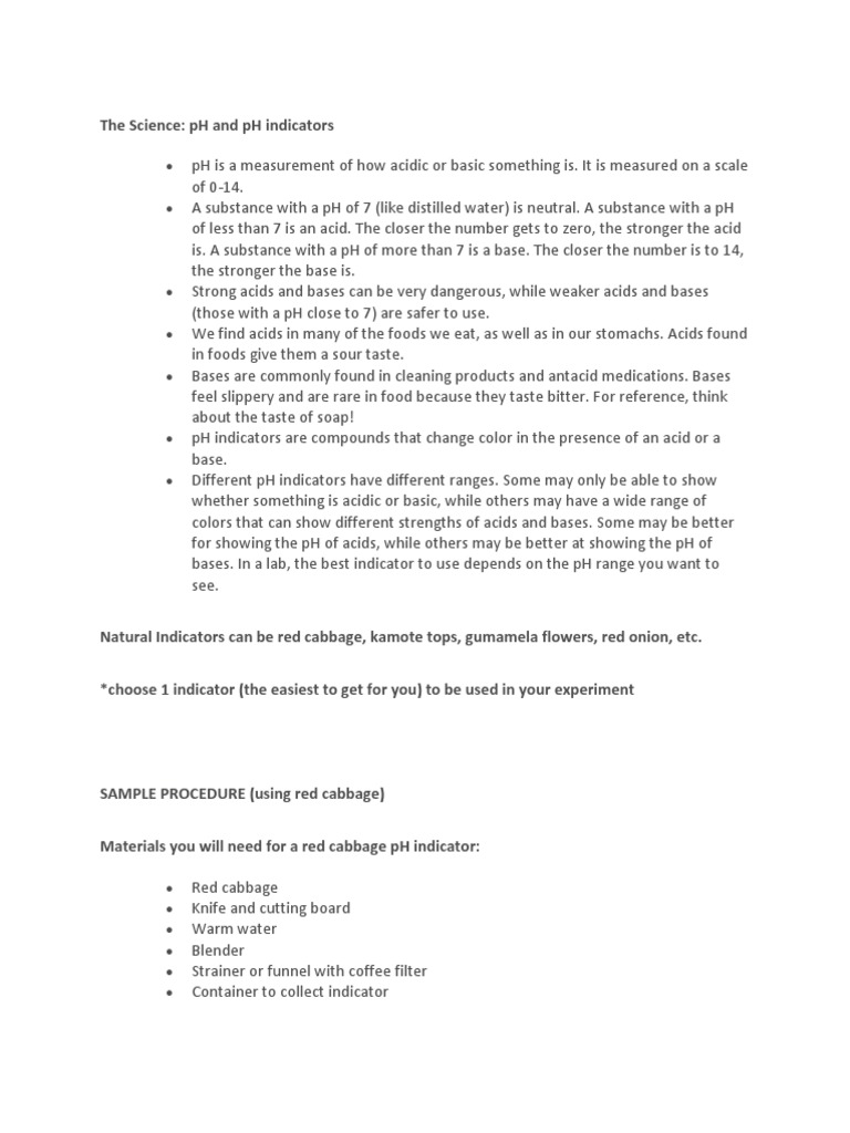Natural Indicator Experiment | PDF | Ph | Taste