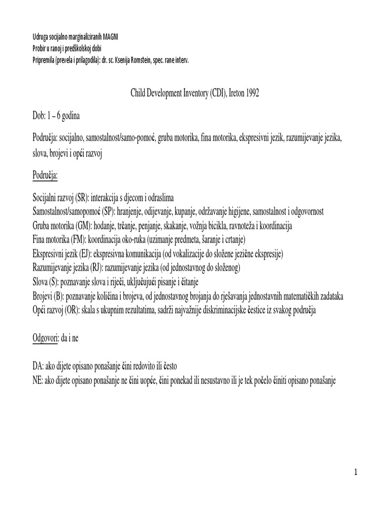 Child Development Inventory | PDF