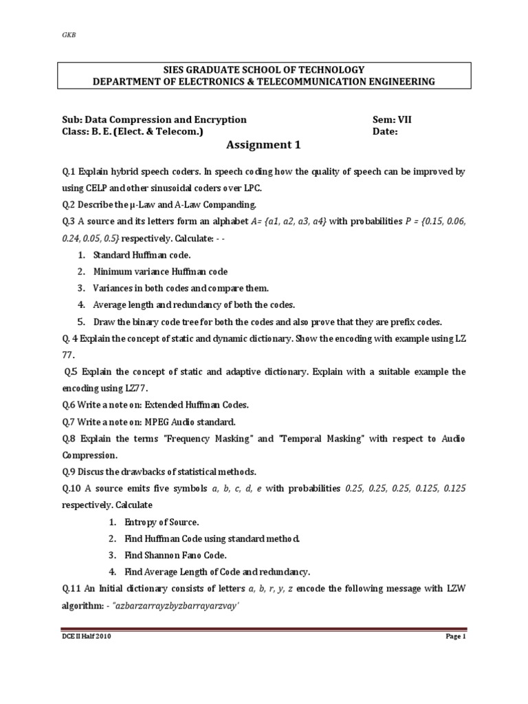 DCE Assignments 2010 | PDF | Code | Cryptography