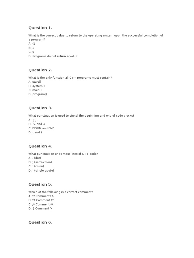 C++ Multiple Choice | PDF | C (Programming Language) | Computer Data
