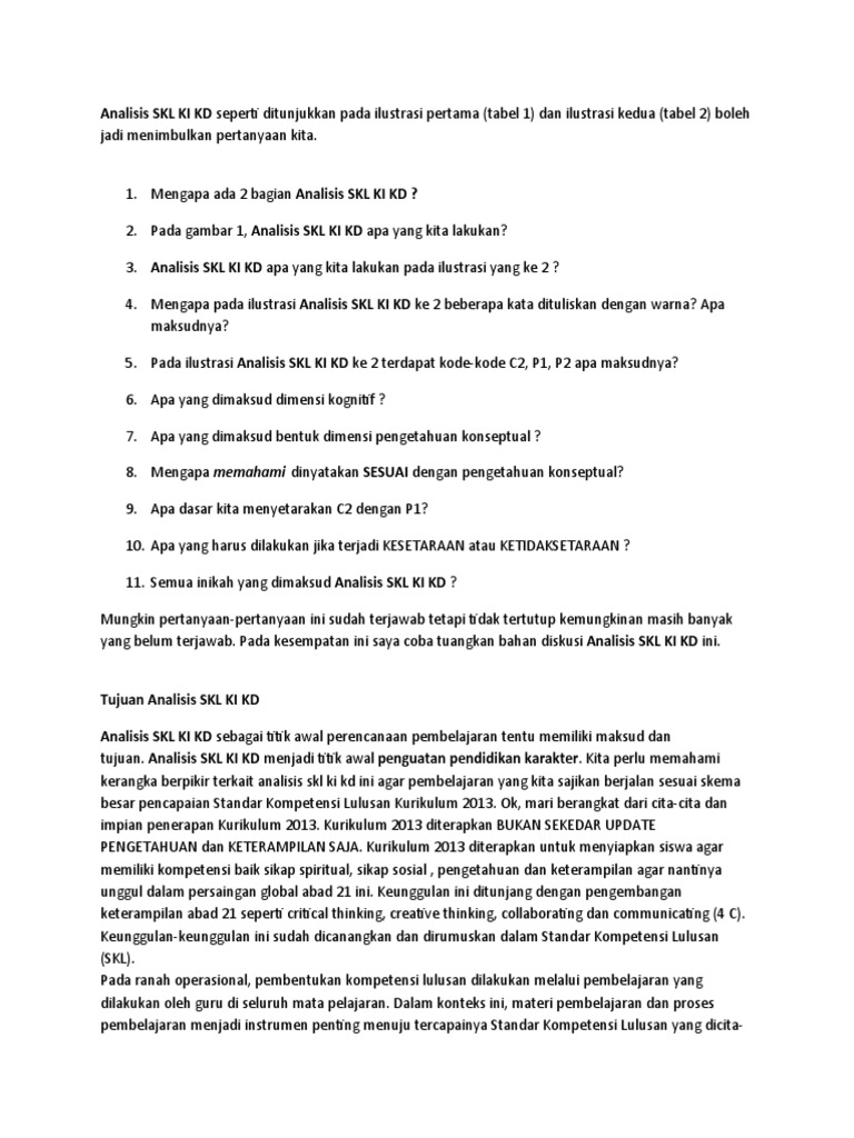 Analisis SKL Ki KD | PDF