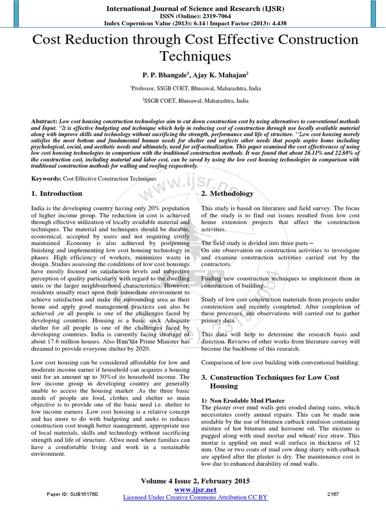Cost Reduction Through Cost Effective Construction | PDF | Concrete | Brick