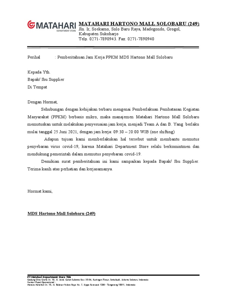 Contoh Surat Pemberitahuan | PDF