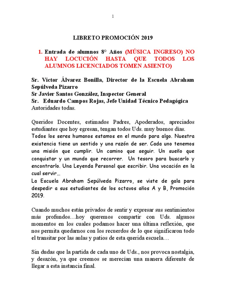 Libreto Promoción 2019. | PDF